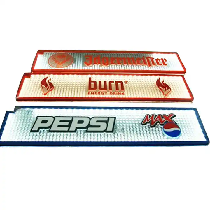 Promotional 45*30*1cm Red Blue Custom Logo Led Bar Mat Soft Pvc Drip ...