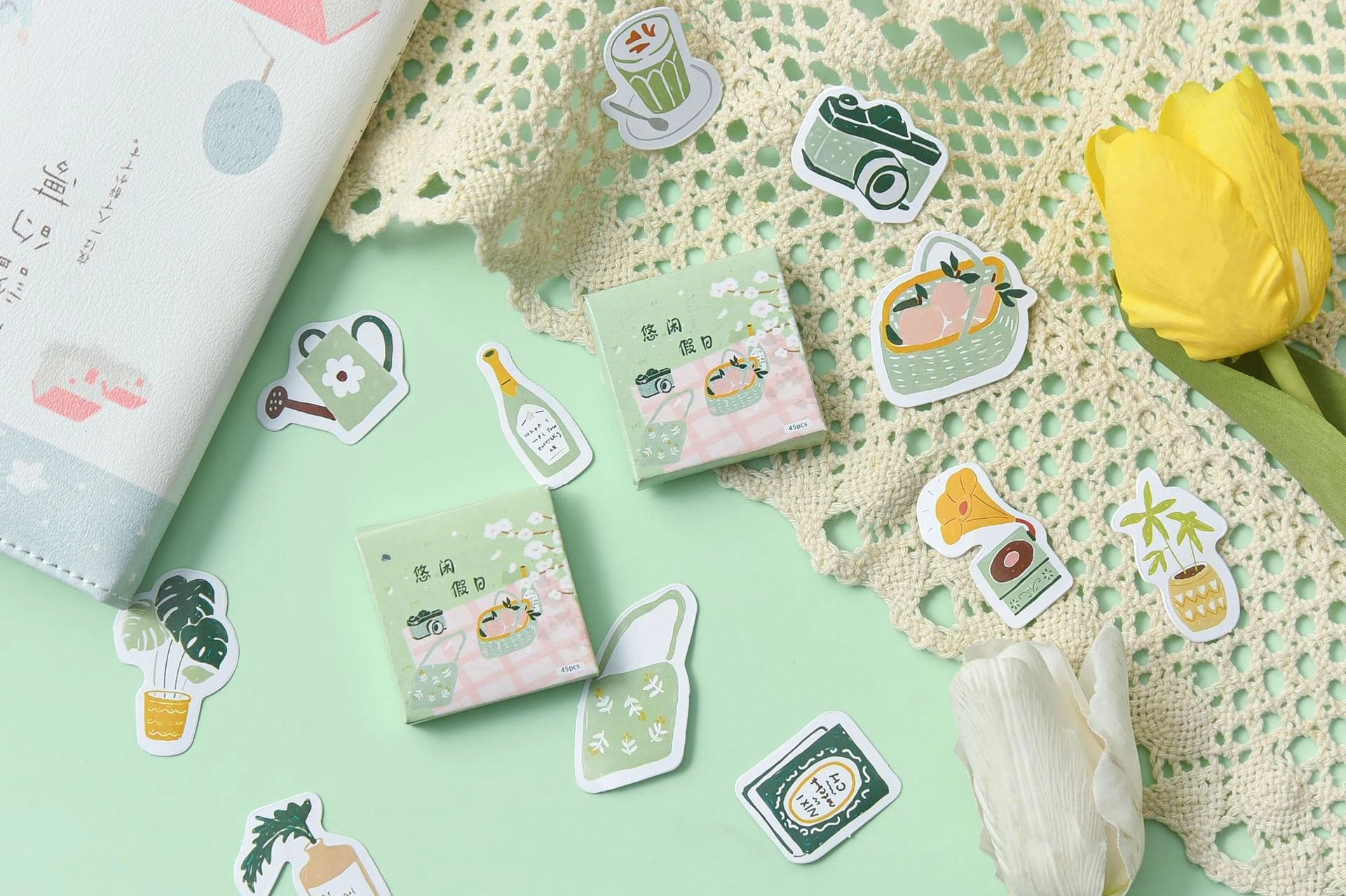 Cute Cartoon Material Stickers - 45 Pieces for Album Decor