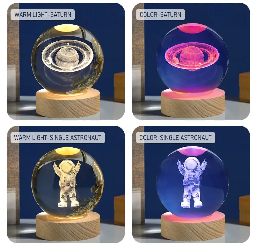 3D Art Crystal Ball Night Lamp - Luminous Solar System Decor