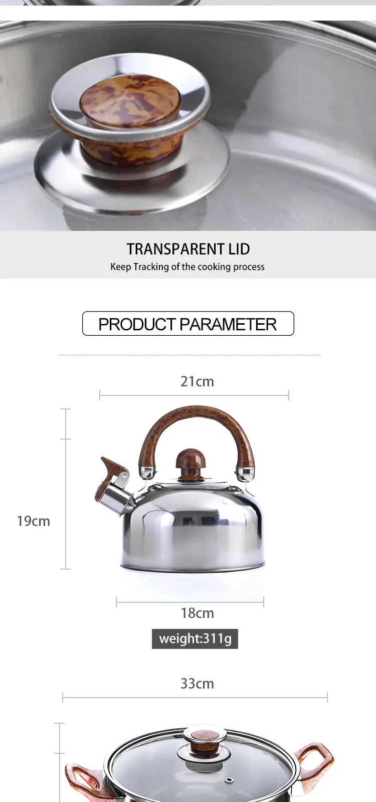 12 Piece Kitchen Cooking Pot Sets With Kettle Stainless Steel Cookware ...