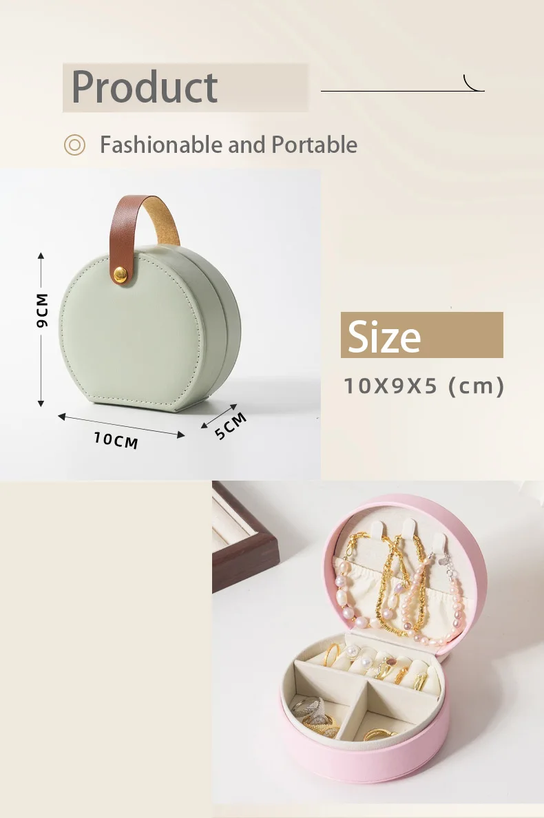 Portable Simple Semi-round Mini Jewelry Box with Snap-button & Zipper ...