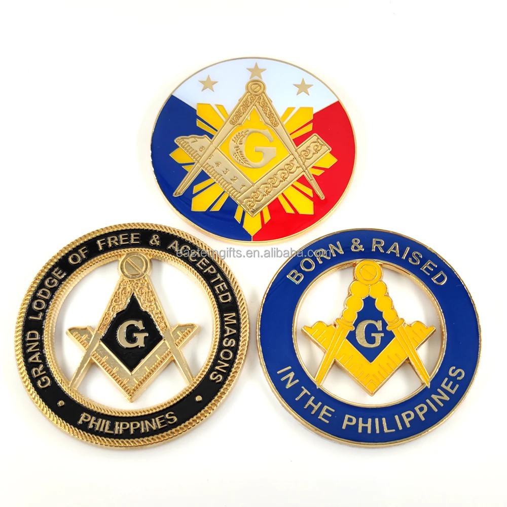 Custom Masonic Badge - Philippine Flag Round Metal Auto Emblem, 3" Soft ...