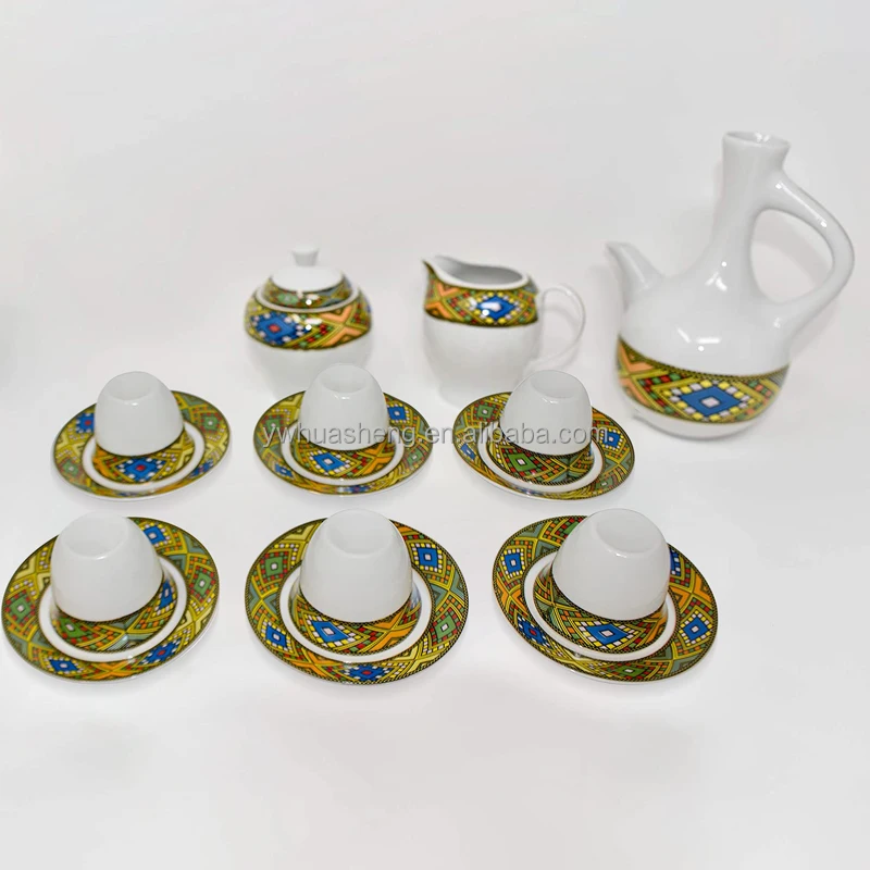 Hs 17pcs Tilet Saba Design Eritrean/ethiopian Jebena Coffee Cups Set ...
