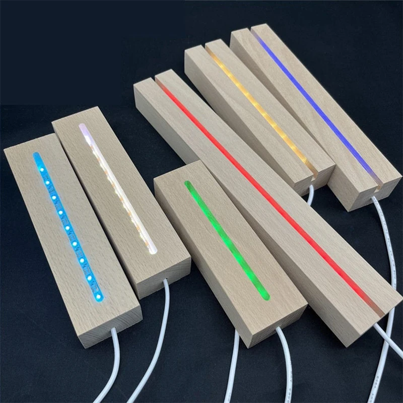 Rectangular Wooden Led Lights Display Base Stand 3d Plexiglass Lamp ...