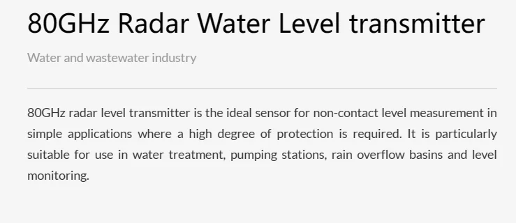 80ghz Radar Water Level Transmitter for Non-Contact Measurement