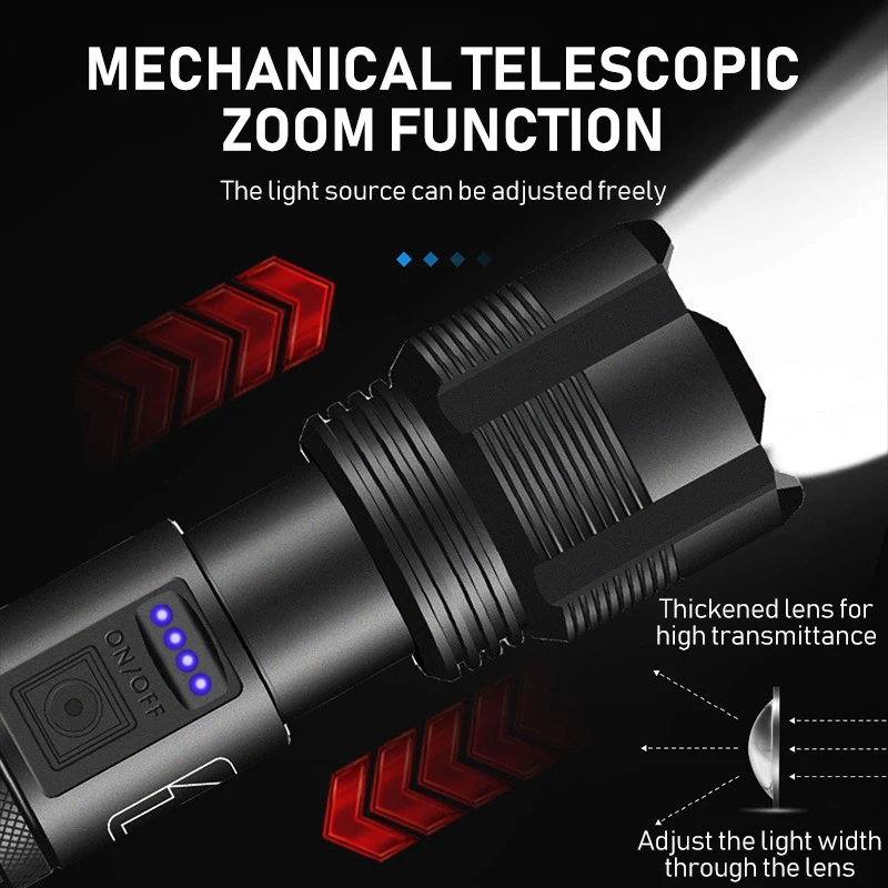 Custom Powerful Waterproof Zoomable Firefighter Flashlight 18650 Led ...