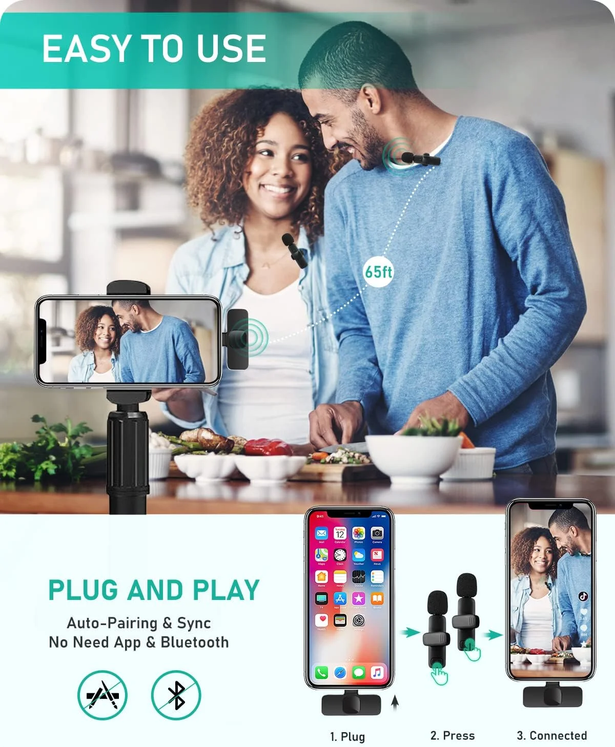 High Quality Wireless Lavalier Mini Microphone 2-in-1 Clip Noise ...