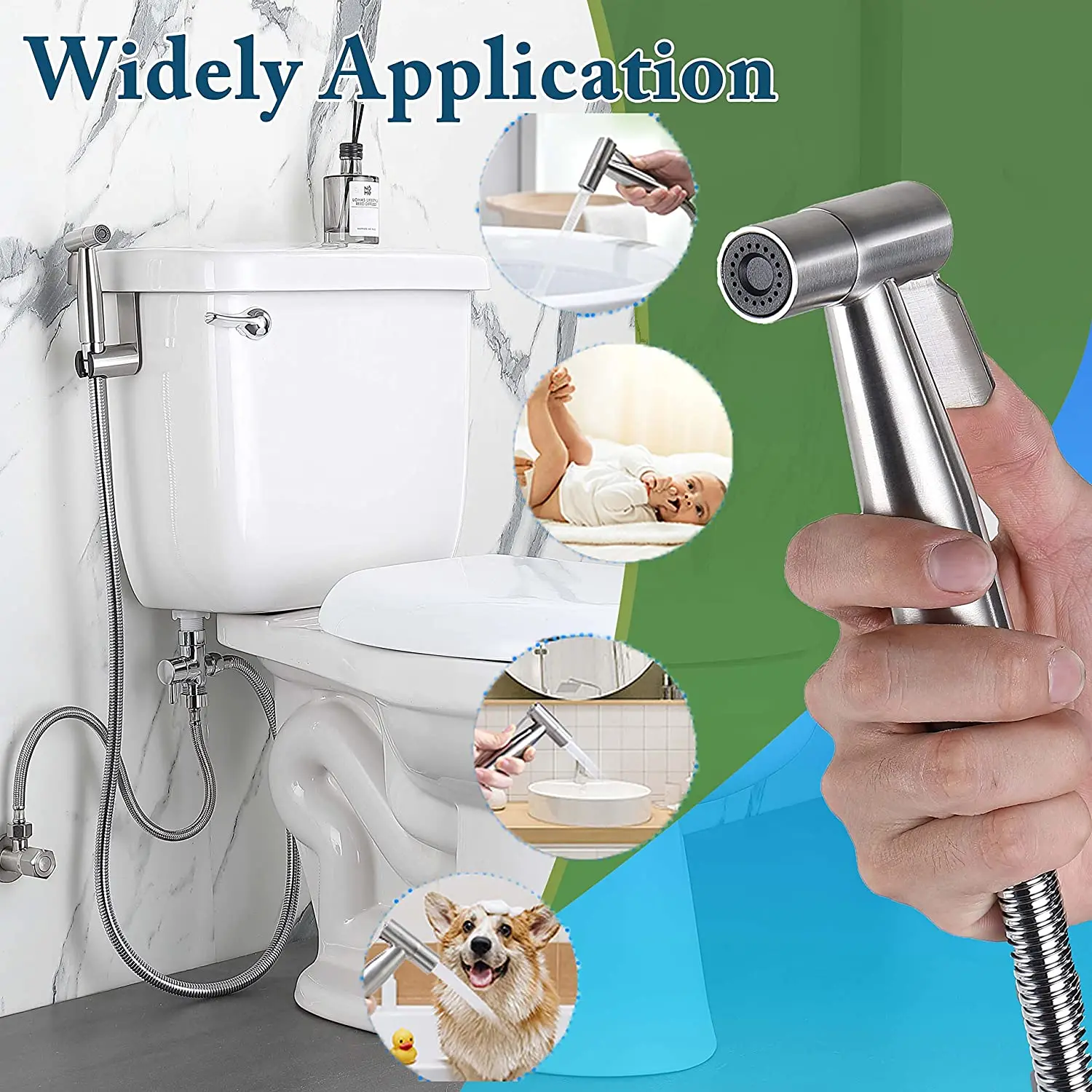 304 Stainless Steel Handheld Bidet Sprayer Toilet Kitchen Shower Set ...
