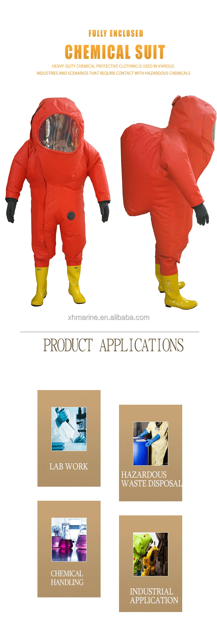 China Customized Orange Heavy Duty Chemical Suit For Chemical ...