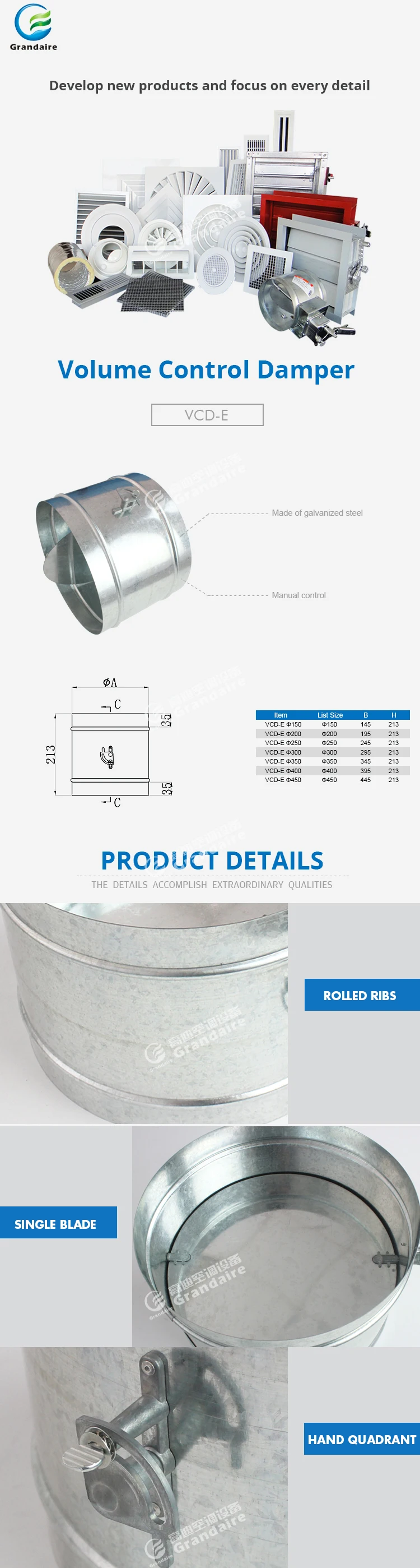 Hvac New Round Manual Adjustable Single Blade Balancing Damper