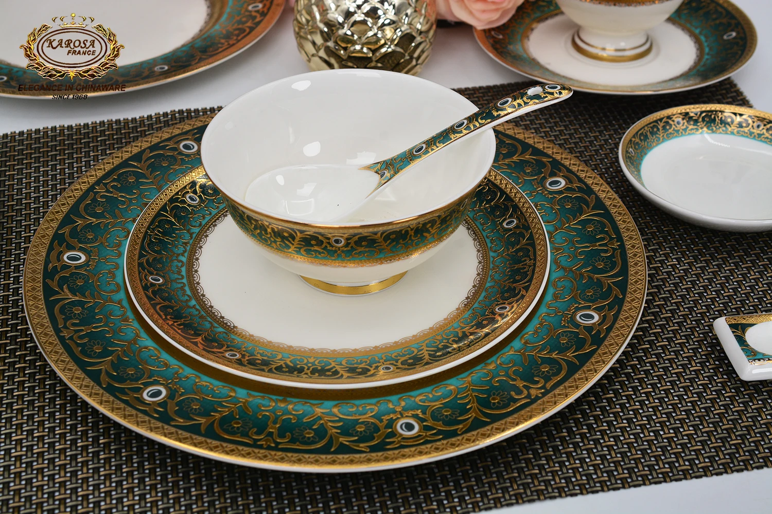 KAROSA Luxury Dinnerware - Elegant Green Porcelain Sets