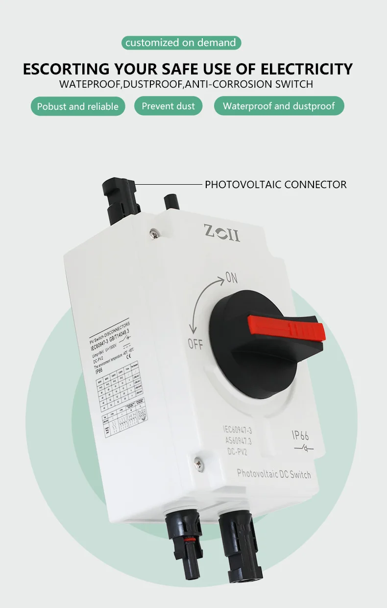 Pv Solar Dc Isolator Switches 1000v 32a 63a Ip66 Solar Rotating Handle Waterproof Isolator ...