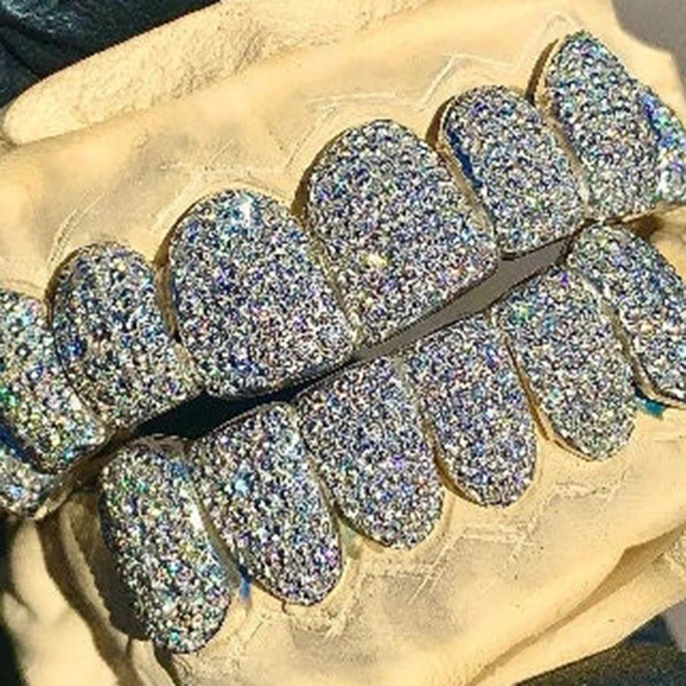 925 Silver Gold Silver-plated Hip Hop Teeth Grill All Iced Out Micro ...