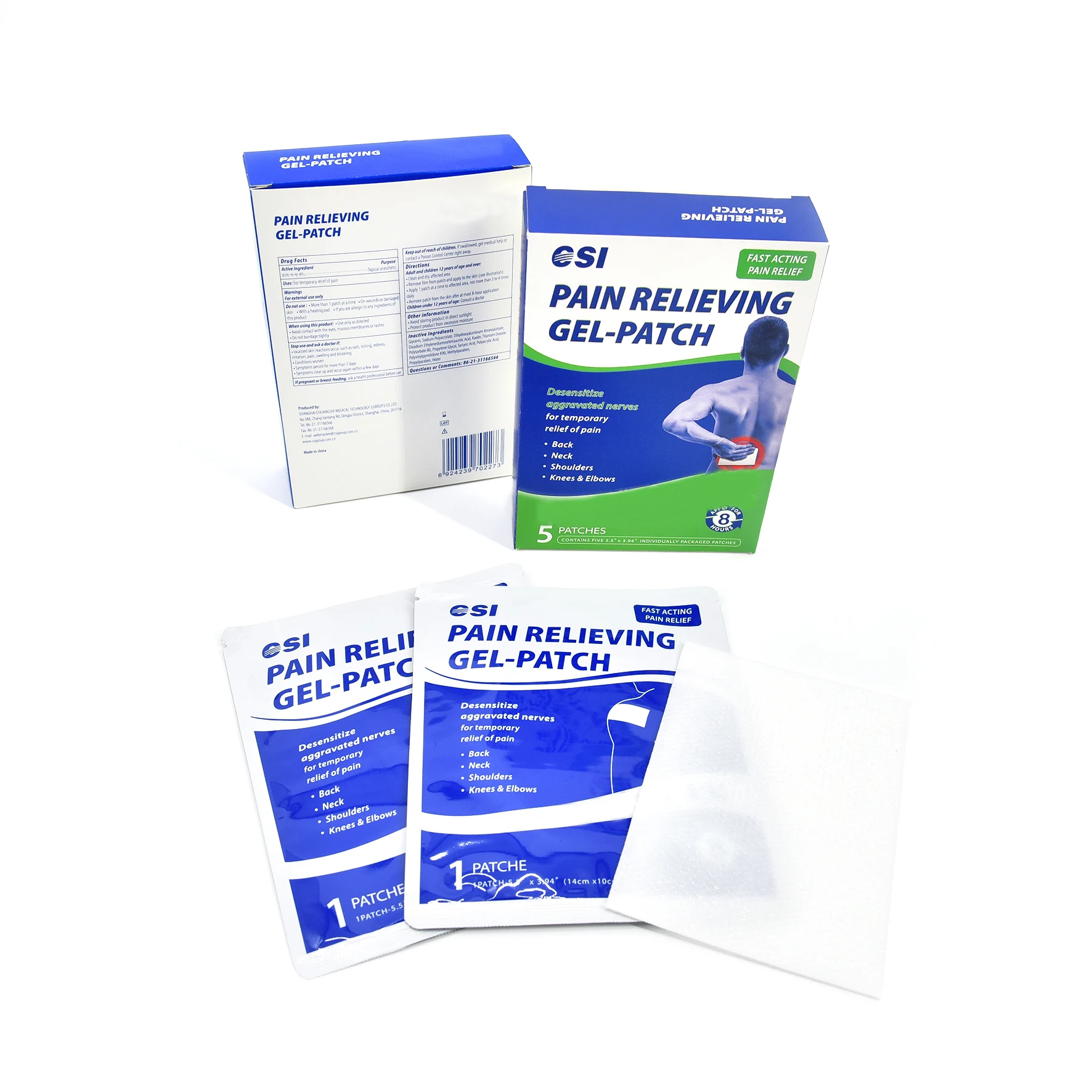 CSI GMP Grade 8-Hour Muscle Ache Relief Hydrogel Pain Patch for Back ...