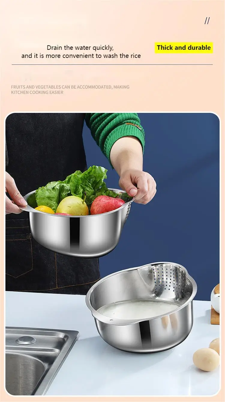 304 Stainless Steel Rice Washing Basin Vegetable And Fruit Drain Basket ...
