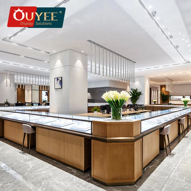 Ouyee Custom Gold Shop Interior Design Jewellery Counter Display ...
