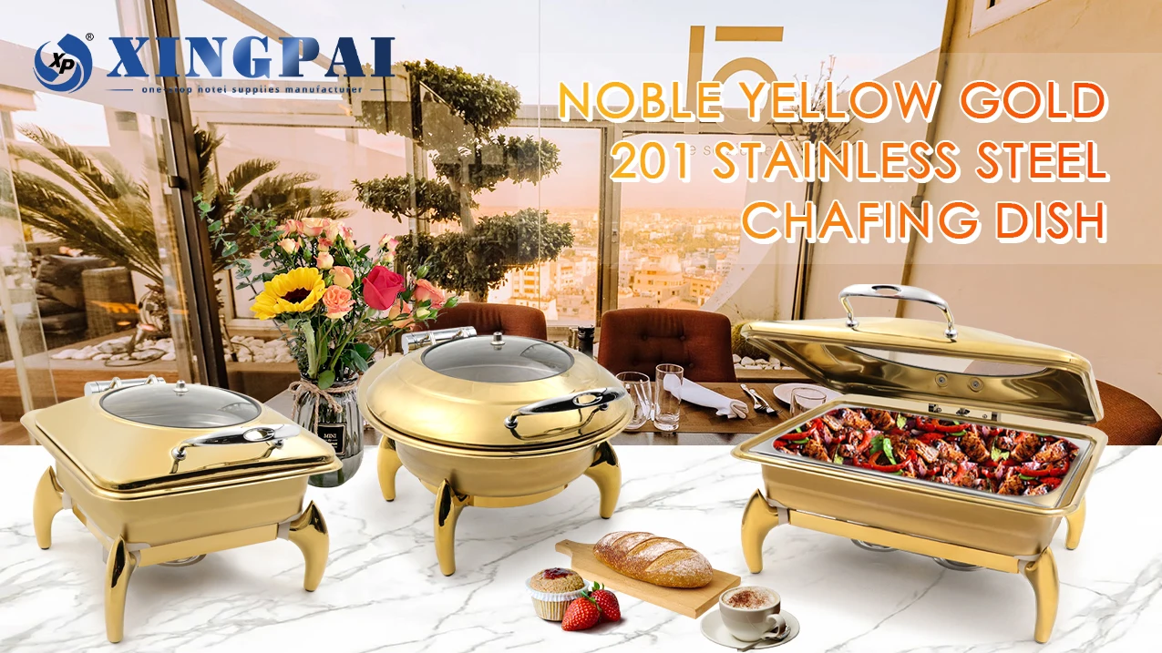 Xingpai Catering Equipment Luxury Stainless Steel Round Buffet Food Warmer Gold Chafing Dishes ...