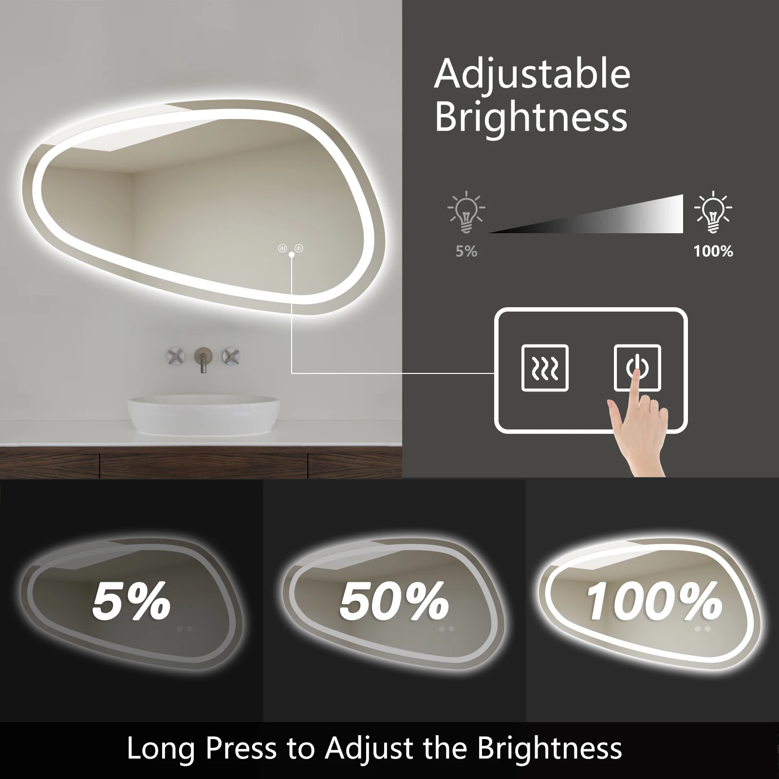 High Quality LED Mirror Mist Eliminator Amplifying Smart Touch Screen ...