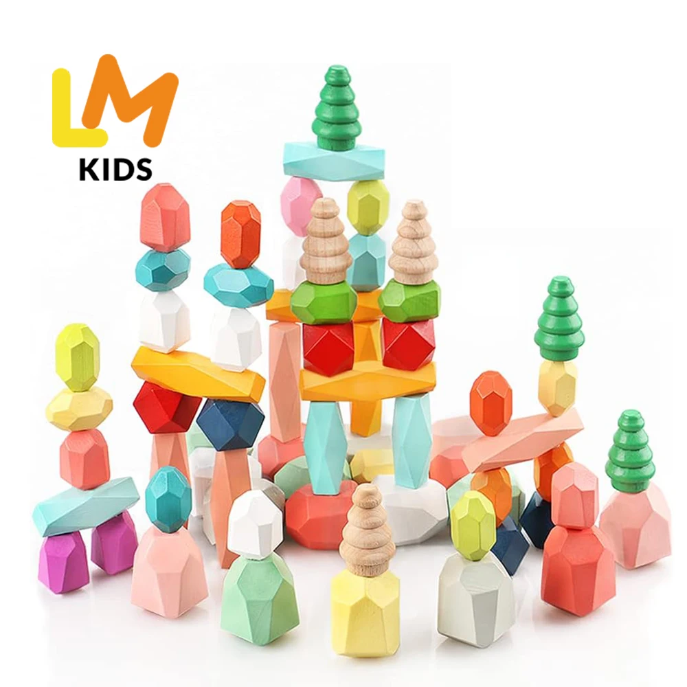 Lm Kids Stacking Wood Blocks Set Of 36 Pieces Montessori Wood Toy ...