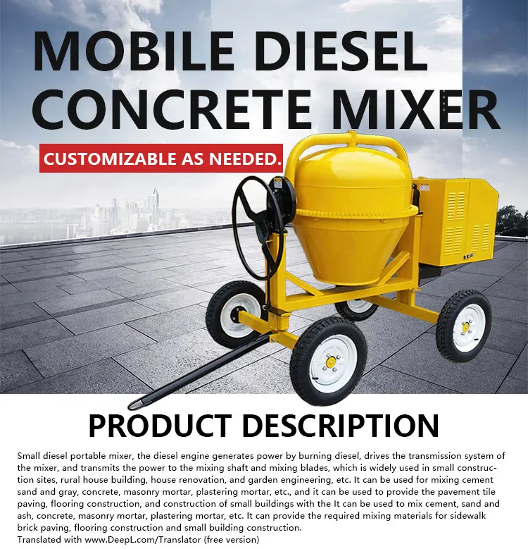 Portable Small Concrete Mixer with Hopper diesel 350L-700L Cement ...