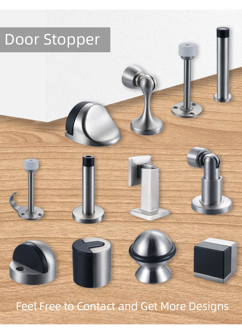 Projecting Door Stop Rubber Buffer Stopper Chrome Metal Wall Mounted ...