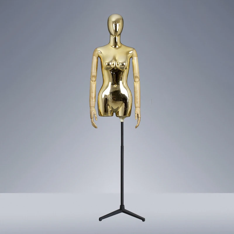 Electroplated Gold Mannequins Female Half Body Model Wooden Arms Female ...