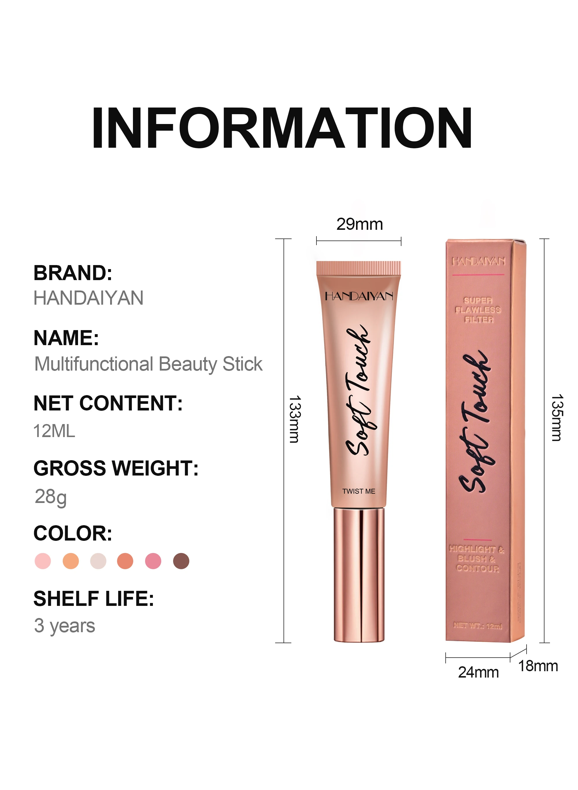 HANDAIYAN Multi-Function 6 Colors Liquid Blush Highlighter