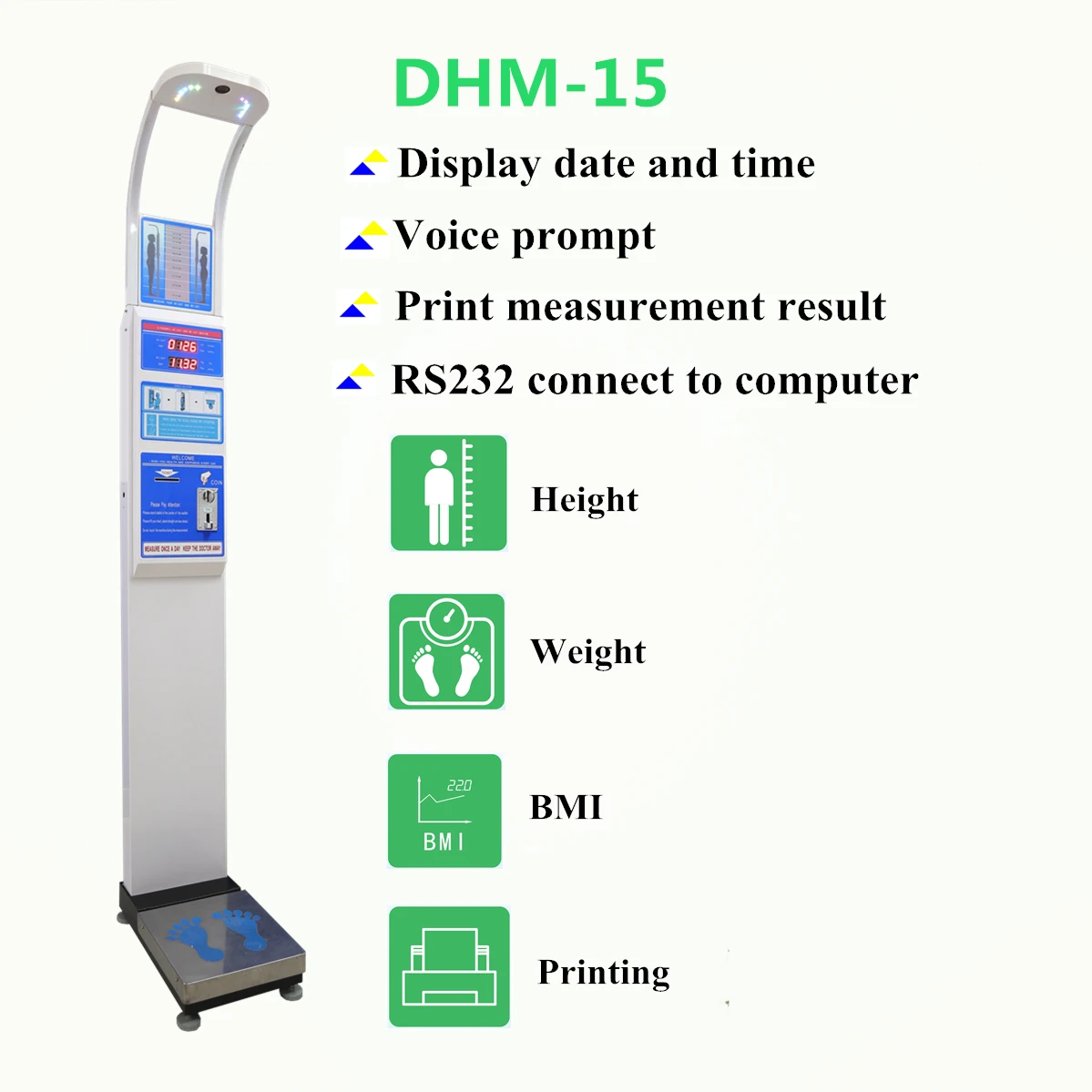 DHM-15 Height weight scale 10inch Body fat machine coin operated weight ...