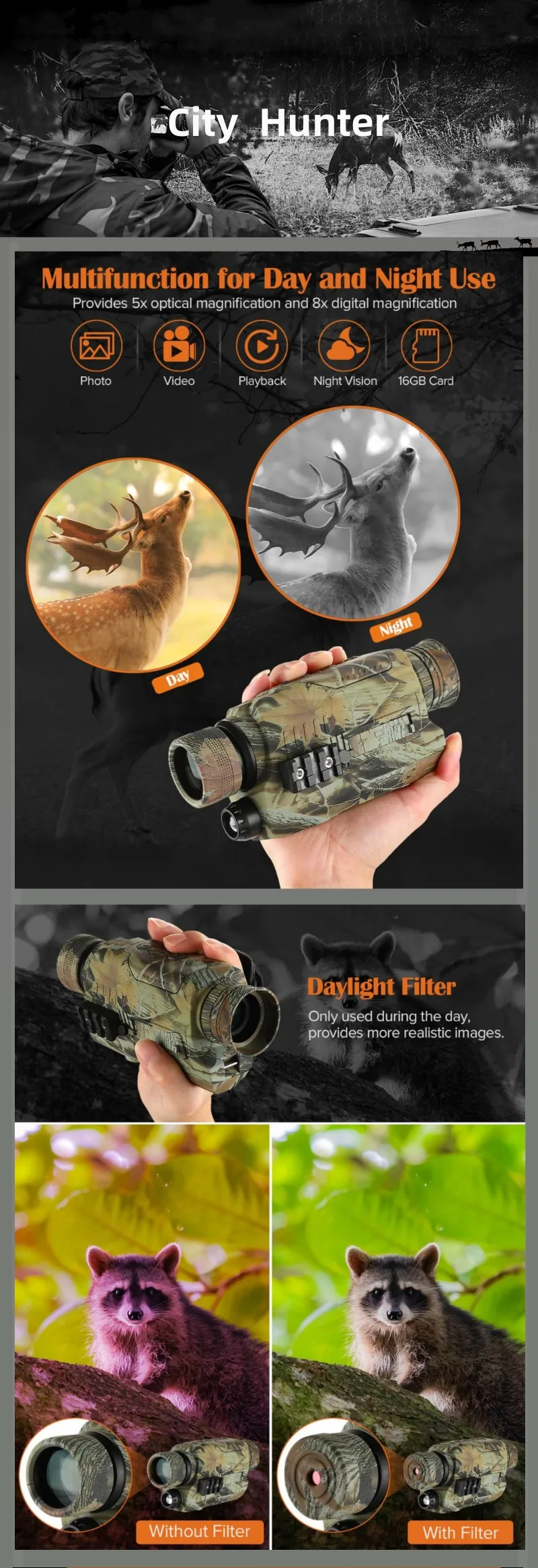 Wildlife Night Vision Scope Optic Infrared Monocular Night Vision Scope ...