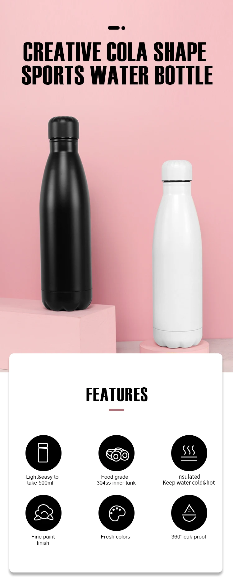 500ml Cola Shape Double Walled Stainless Steel Water Bottle