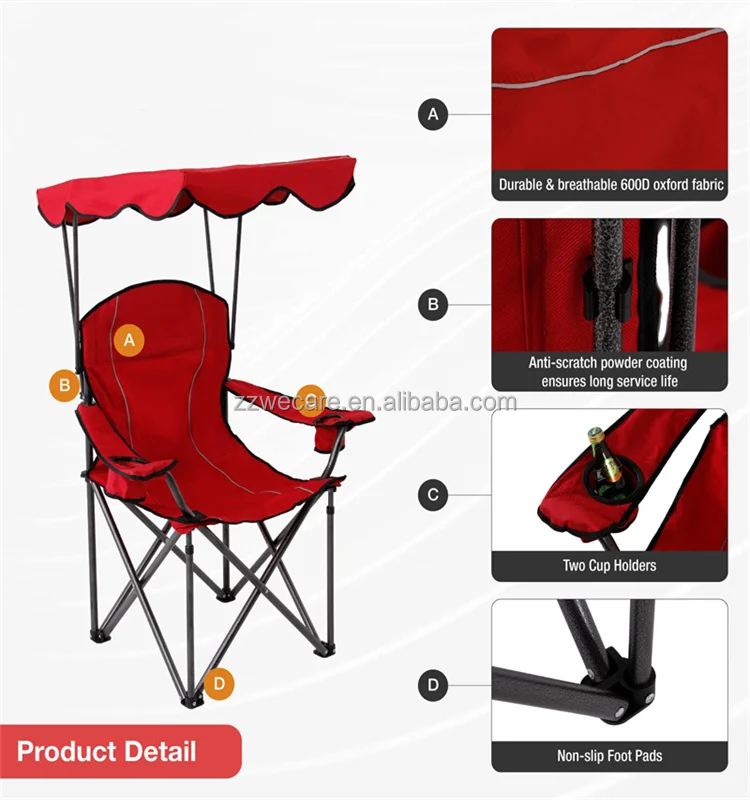 Retractable UPF 50+ Shade Canopy Portable Camping Lounge Chair Lawn ...