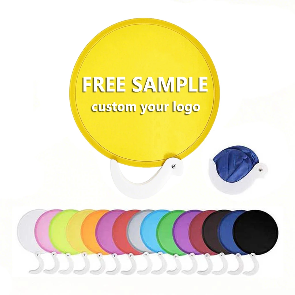 Custom Printed Soft Pet Flying Disc Round Nylon Hand Folding Fan with Pouch