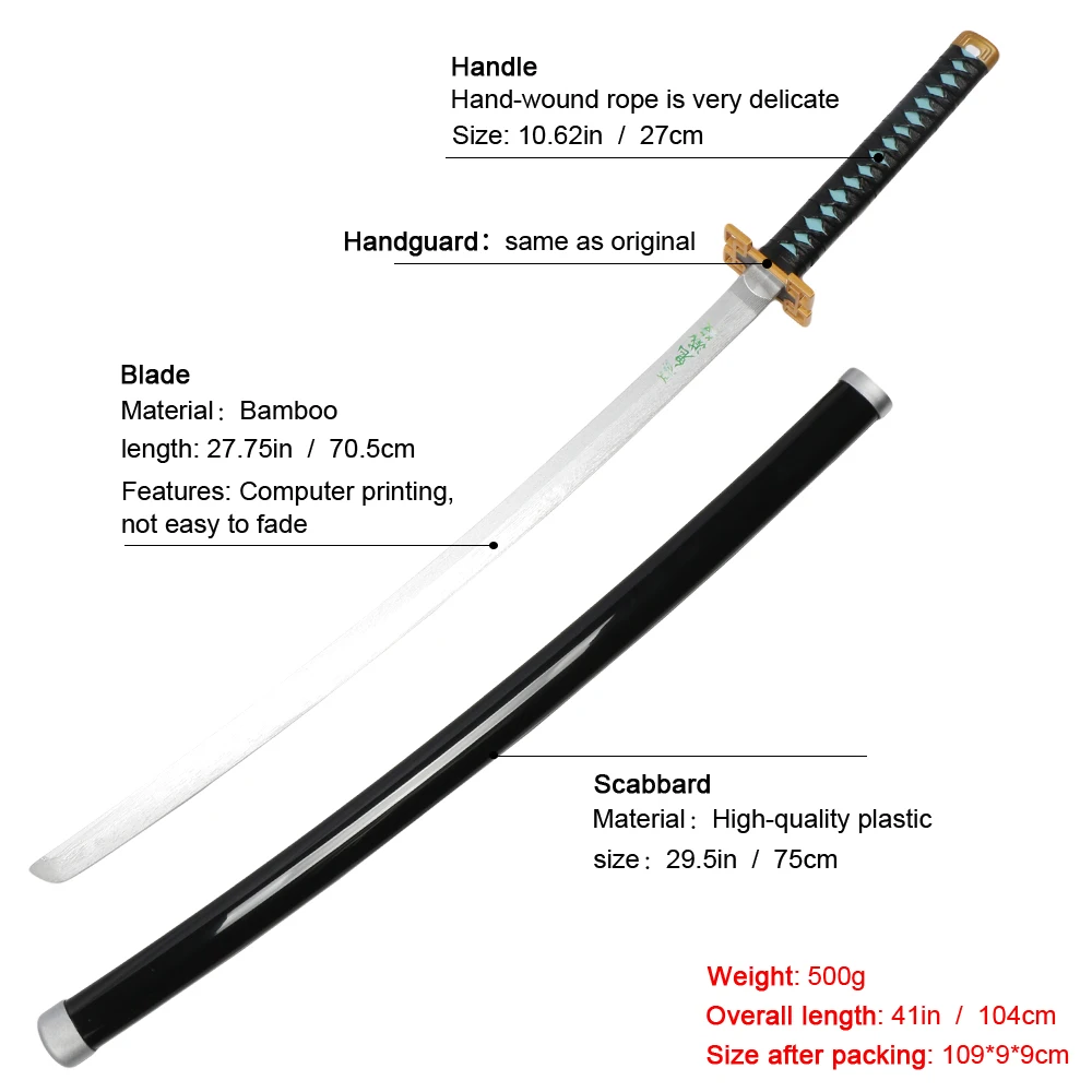Wooden Anime Samurai Sword Cosplay Weapons Katana Demon Slayer Sword ...