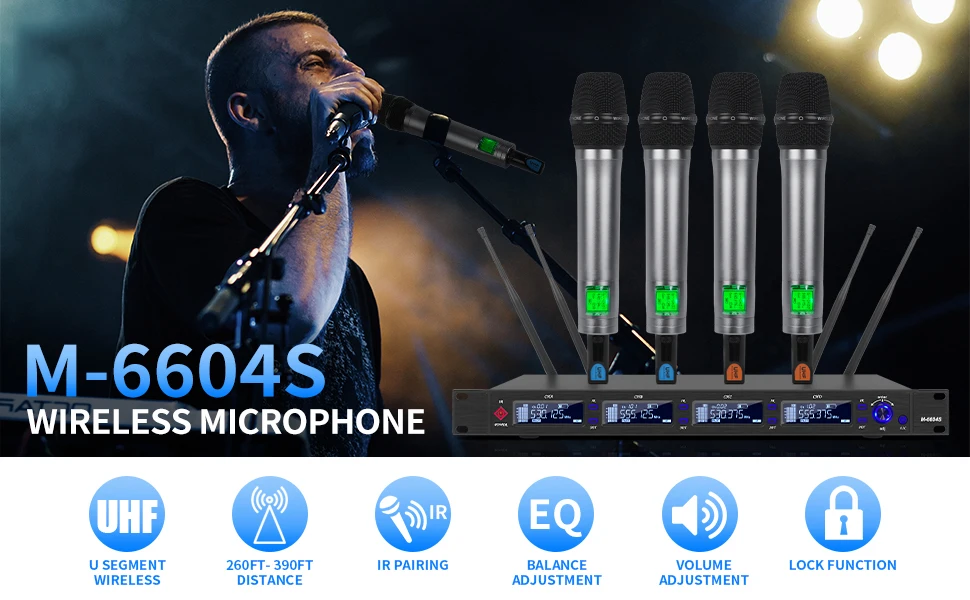 M-6604S True Diversity Wireless Microphone - 4 Channels