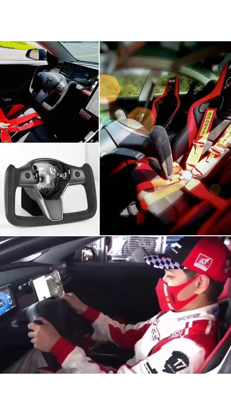 Yoke Steering Wheel Racing For Model 3 Model Y 2017-2022 Leather Carbon ...