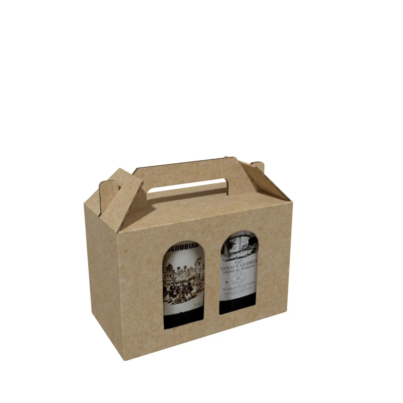 Custom Brown Kraft Paper Corrugated Gable Bottle Carrier Jam Jar Gift ...