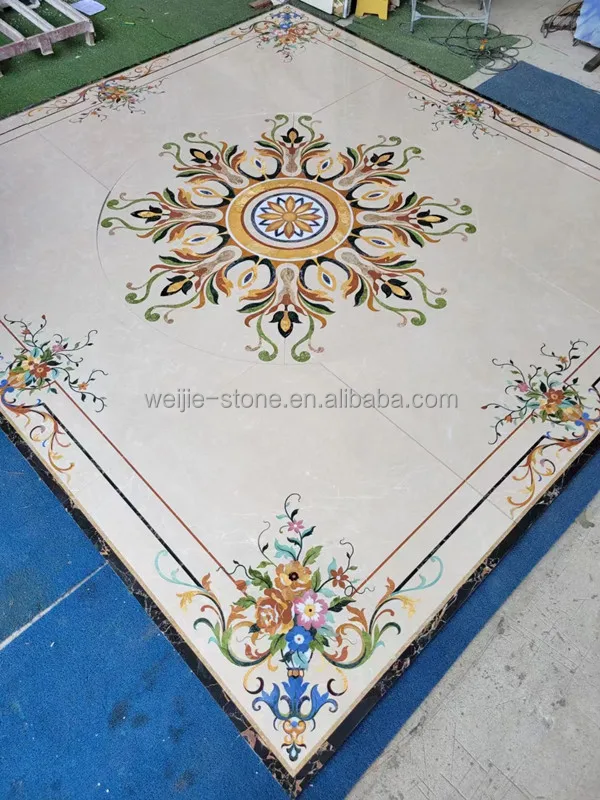 Tile Floor Medallion Waterjet Marble Products Beige Square Marble Inlay ...