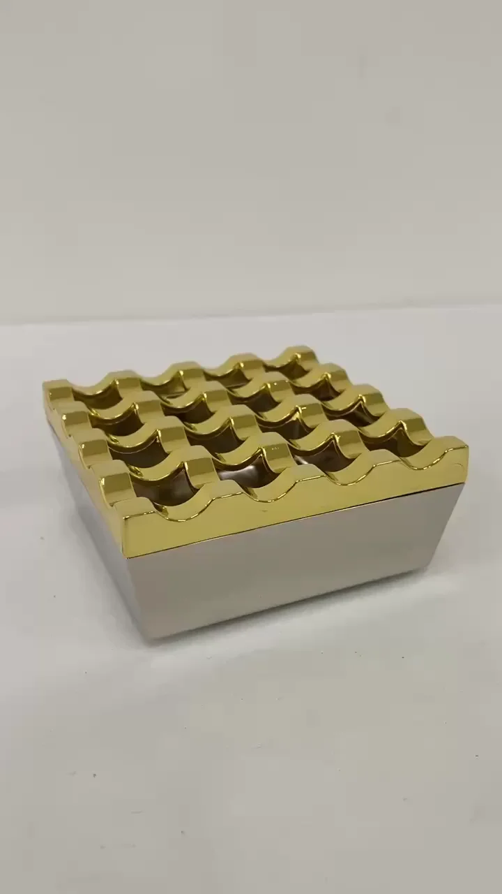 Luxury Square Stainless Steel Golden 16 Holes Ashtray Zinc Alloy Ash ...