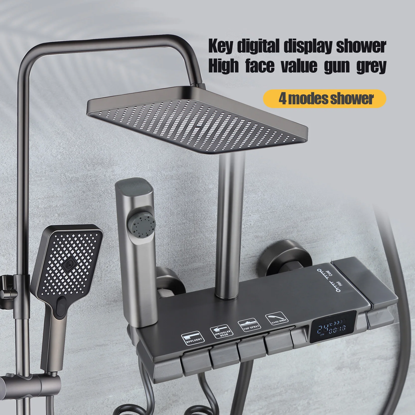 Modern Wall Mounted Grey Piano Digital Display Shower Set 4-functions ...