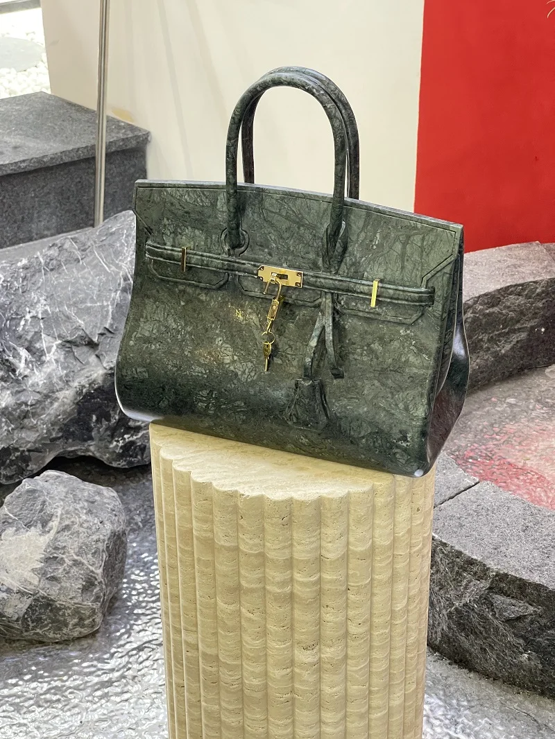 White Jade Marble Bag Sculpture Stone Luxury Handbag Life Size Shopping ...