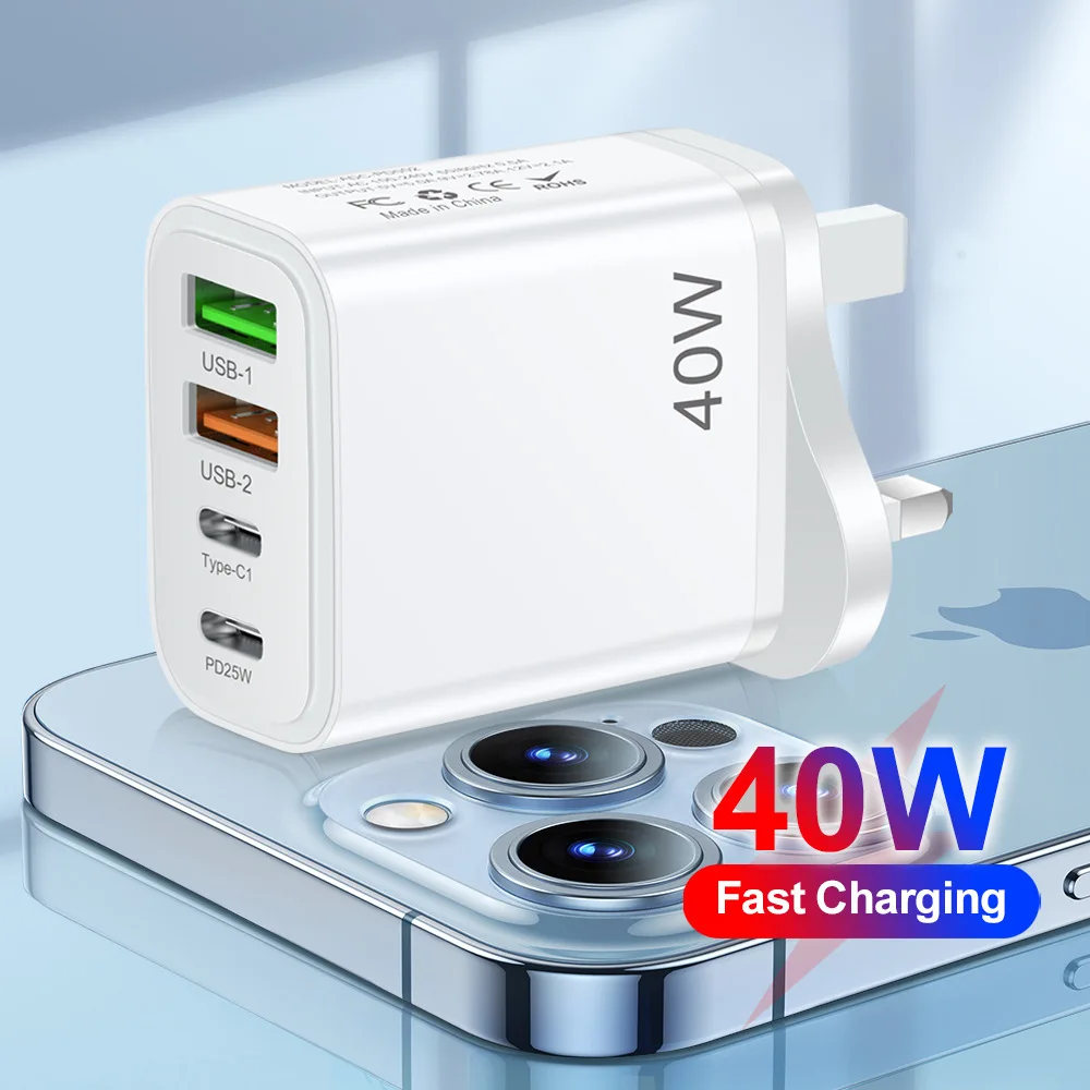 2usb+2pd 40w Charger Fast Charging Portable Phone Adapter Uk Dual Pd ...