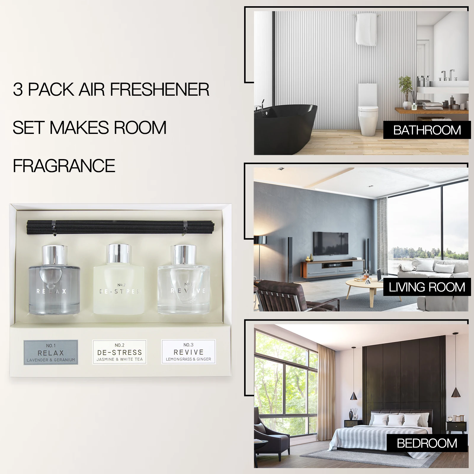 Luxury Reed Diffuser Set Gift 50ml*3 Glass Bottle Reed Stick Diffuser ...