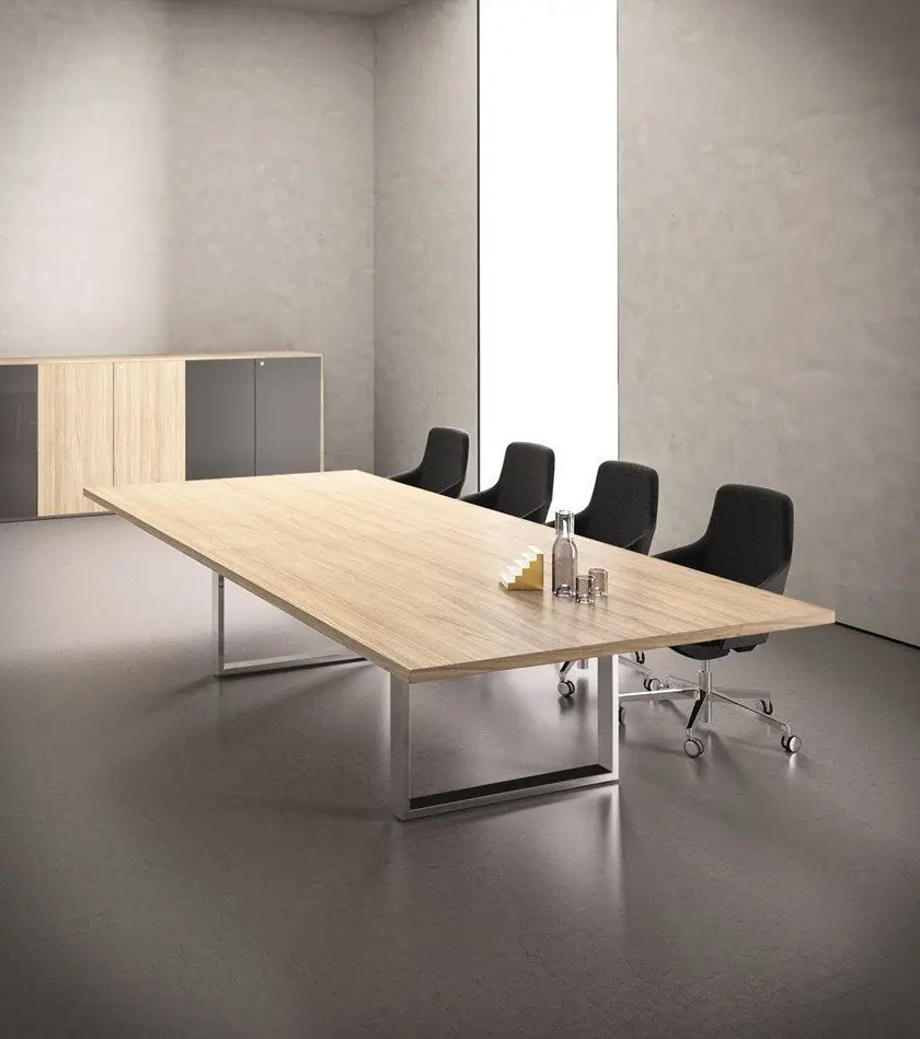 Simple Modern Office Meeting Table Study Desk Wood Grain With Metal Leg ...