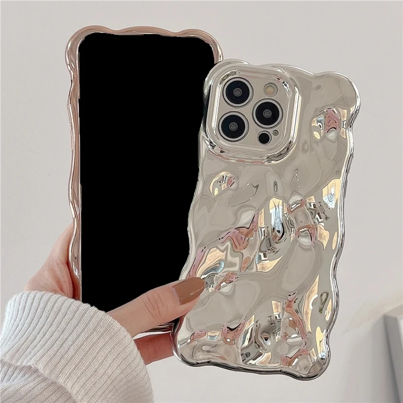 Plating Wrinkle Wavy Curly Edge Phone Case for Iphone 15