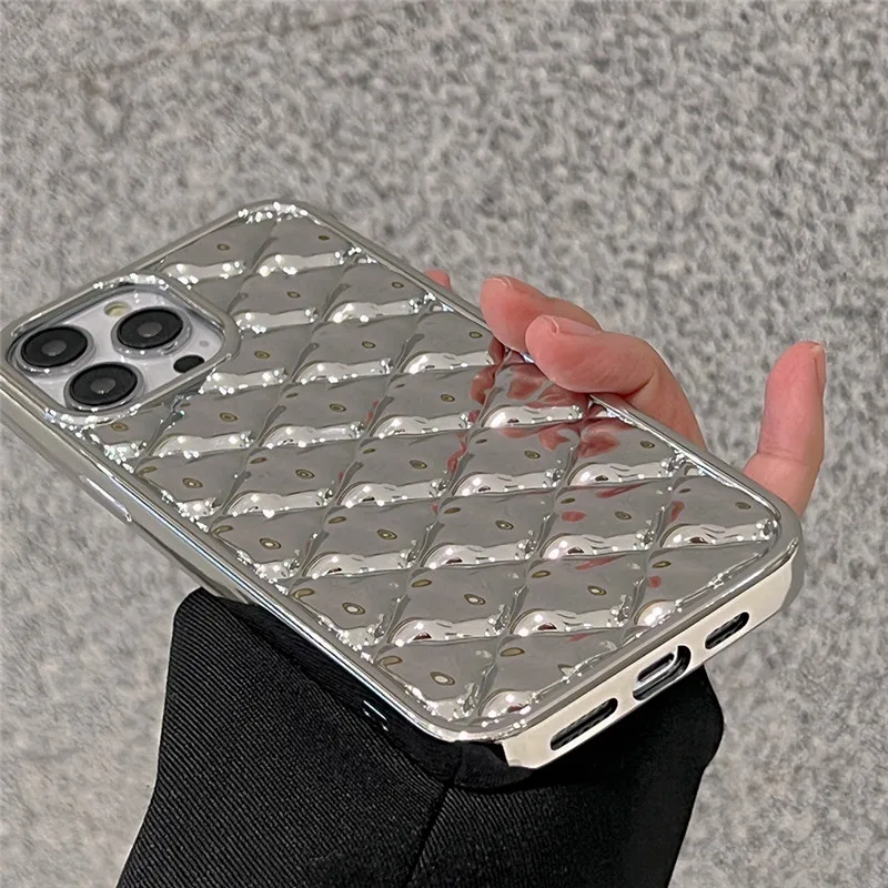 Luxury Fold Diamond Shape Electroplate Silver Phone Case for iphone 16 ...