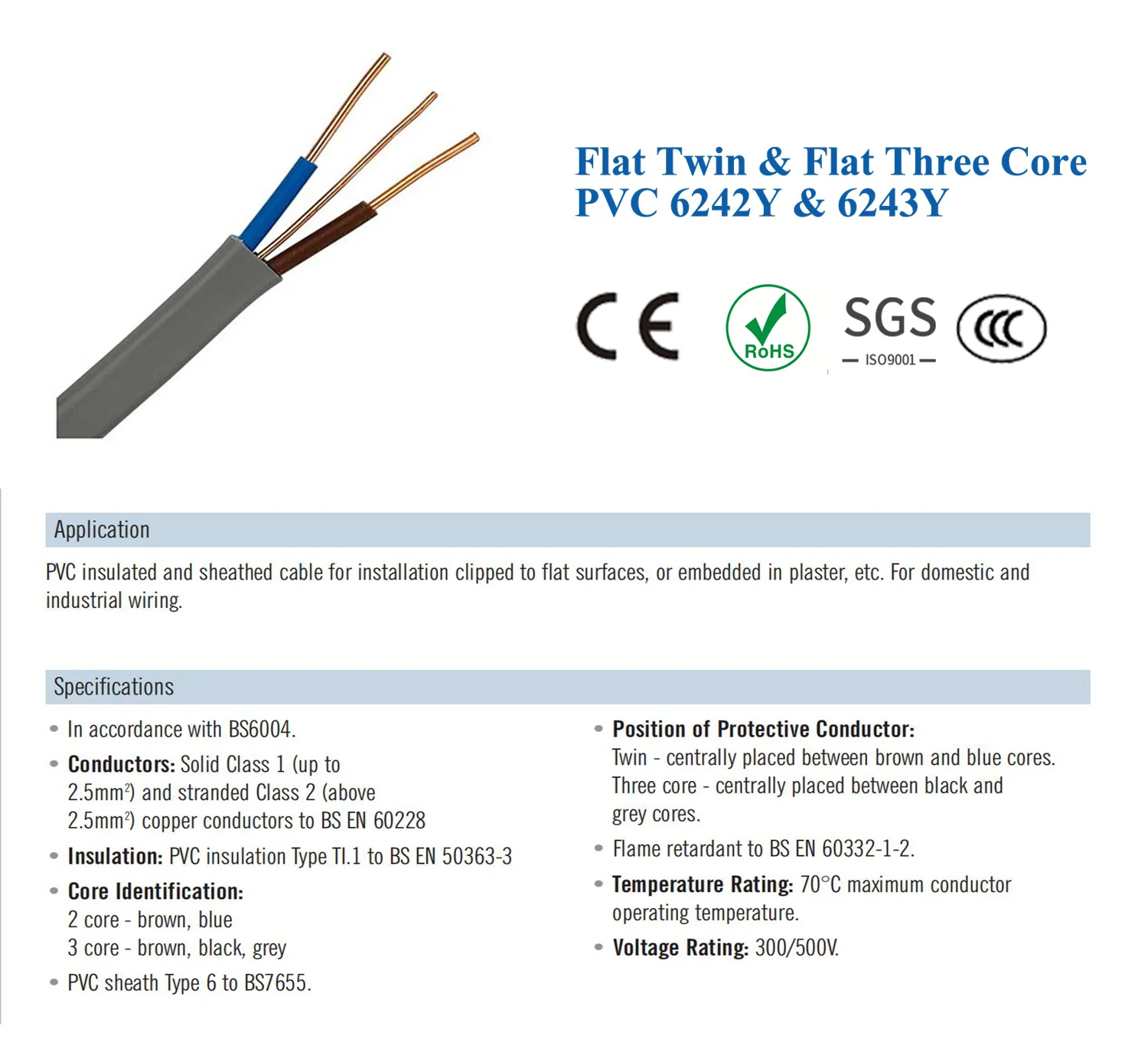 BS 6004 300/750V Electric Wire - Earth Cable in Grey Twin Flat Cable ...