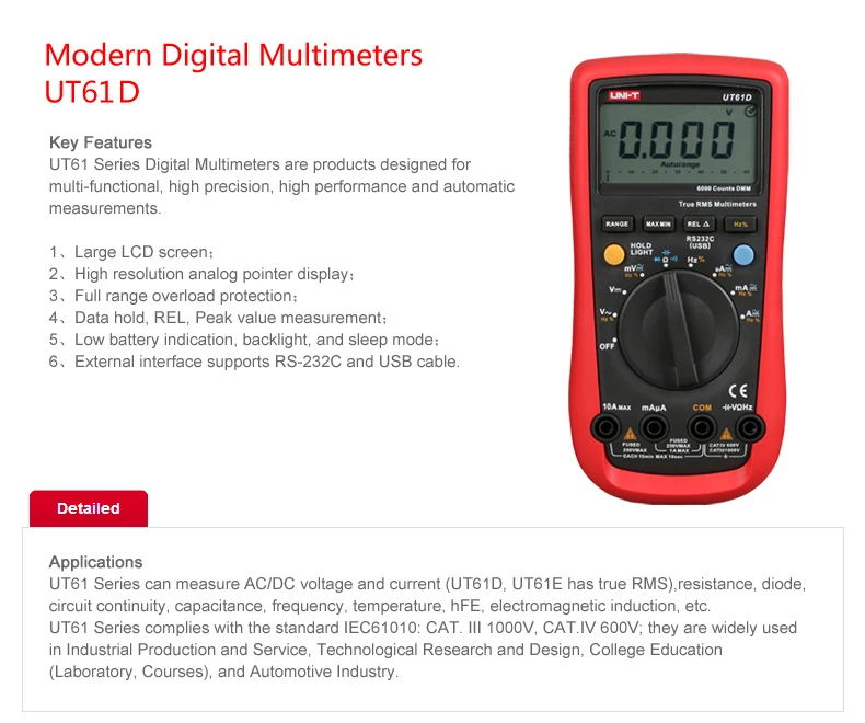 UNI-T UT61D Digital Multimeter - True RMS & Auto Range