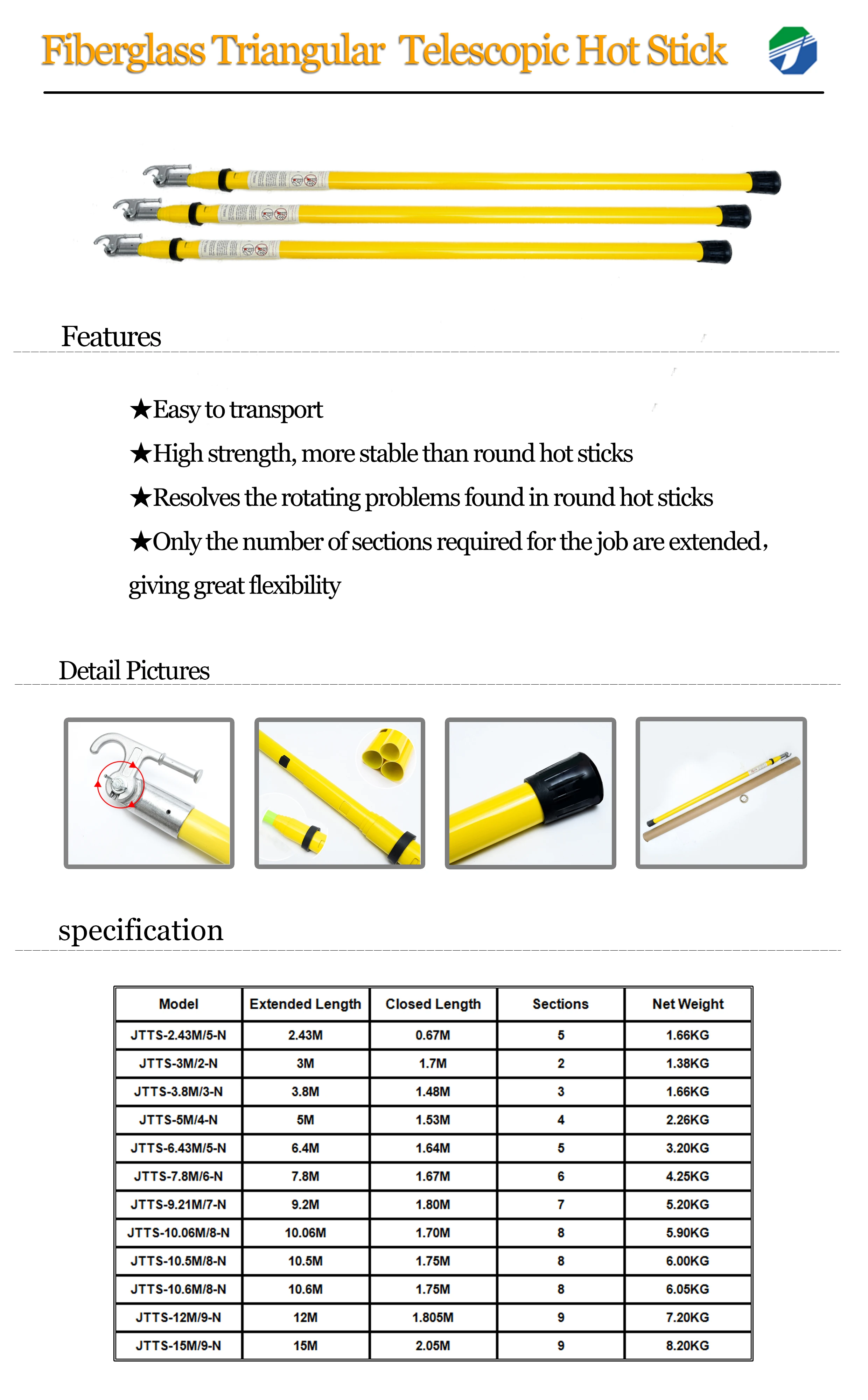 High Voltage Triangle Telescopic Fiberglass Hot Stick - Buy High ...