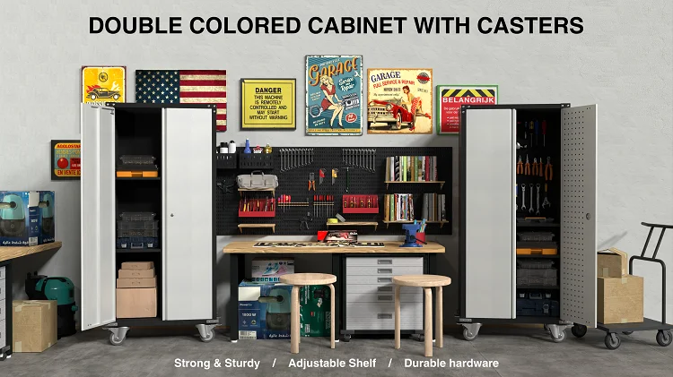 Steel Lockable Metal Garage File Cabinet with 2 Doors and 4 Adjustable ...