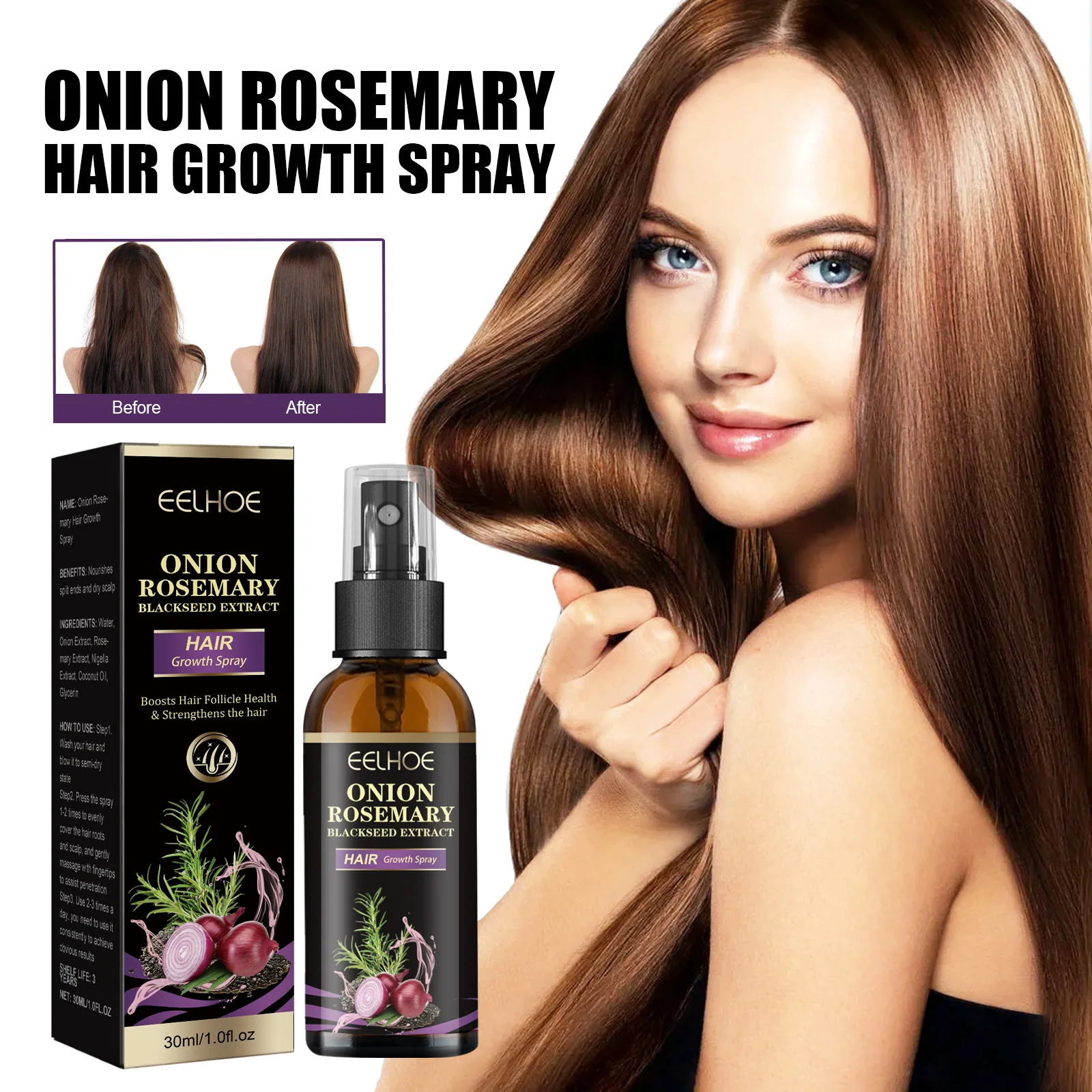 Eelhoe Natural Onion Rosemary Hair Mist Deep Moisturizes Scalp Softens ...